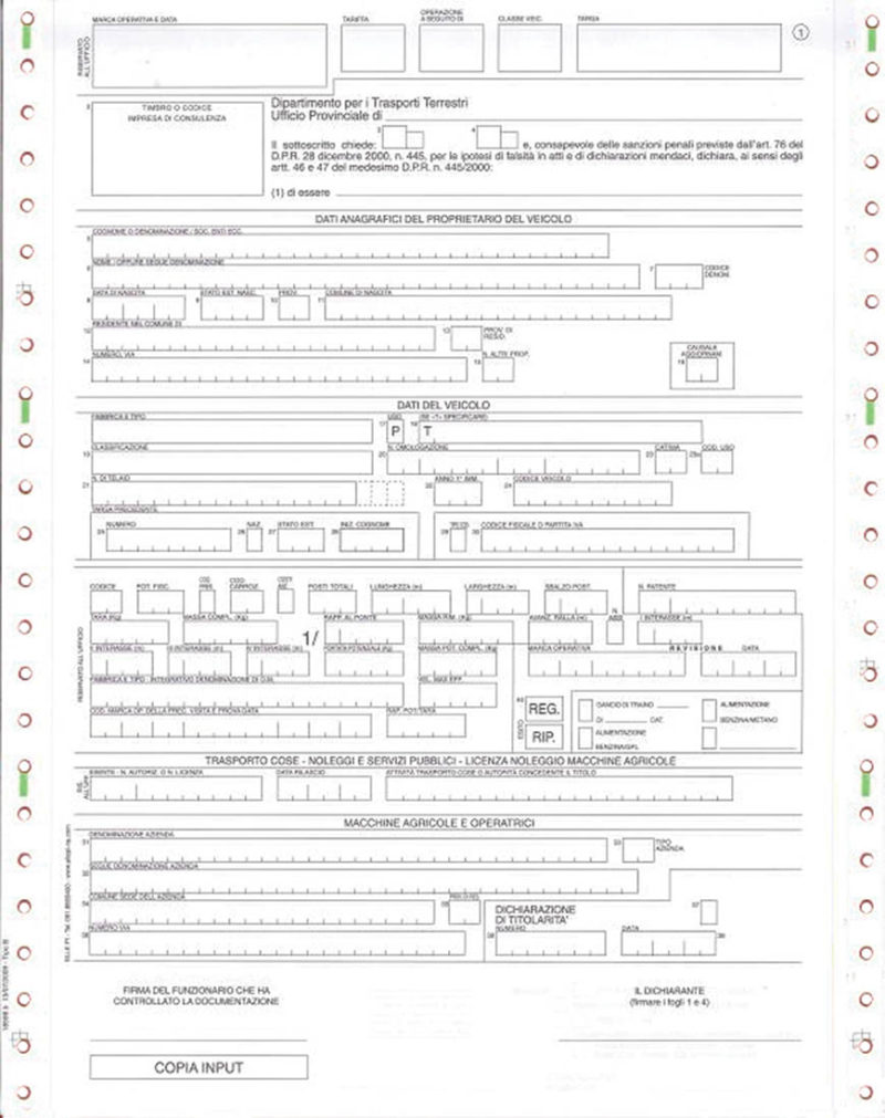 Modulo TT 2119 per operazioni relative ai veicoli a motore e loro ...