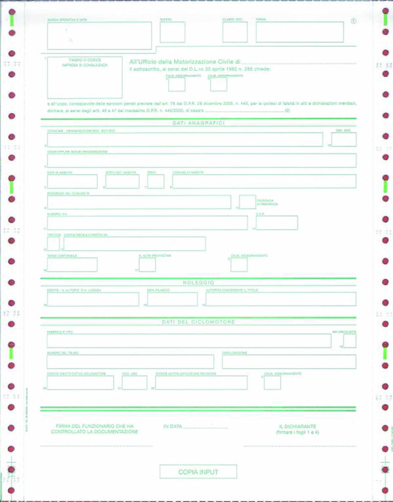 Modulo TT 2118 per operazioni relative al ciclomotore - esseBì Italia